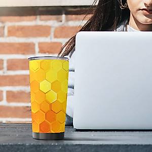 QWEUIOP 20oz Insulated Travel Coffee Mug Cartoon Honey Pattern Stainless Steel Tumbler with Lid Double Wall Vacuum Coffee Cup For Hot and Cold Drinks14157