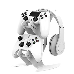 Controller Holder, Game Controller Headset Stand for Xbox Series X S/Xbox one / PS5 / PS4 / NS/PC/Headset, Aluminum Metal Headset Mount Universal Organizer for Video Game Accessories (White)