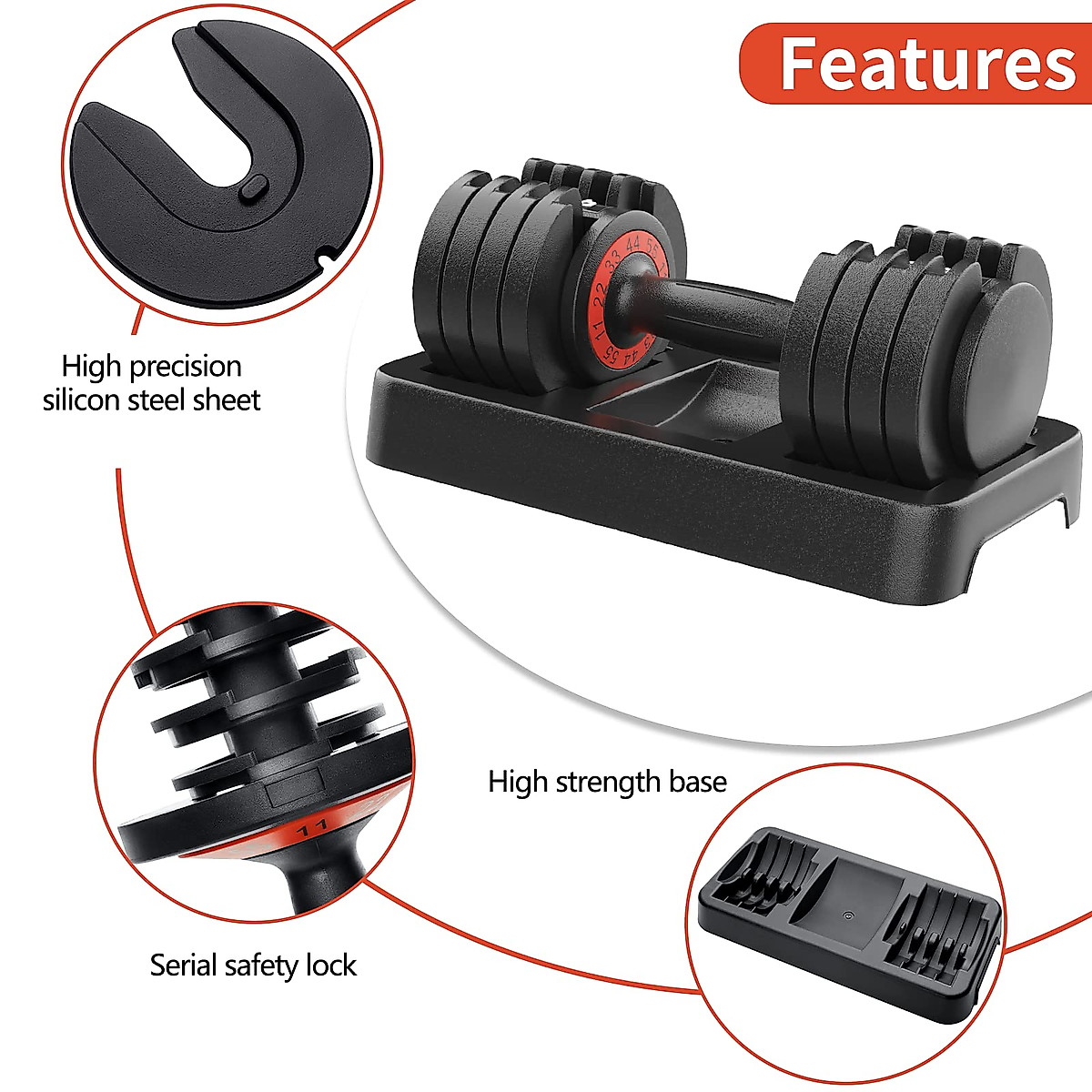 ACCPO Adjustable Dumbbells Set,55LB Single Dumbbell,Fast Adjustment Weight Dumbbell by Turning Handle,Strength Training Dumbbell with Tray Suitable for Men Women Full Body Exercise (55LBS)