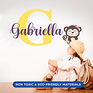 CRYPTONITE Personalized Name Jungle Animals Vinyl Wall Decor I Nursery Wall Decal for Baby Boy & Girl Decoration I Stickers for Kids I Multiple Options for Customization (D. Monkey)