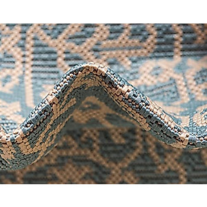 Unique Loom Botanical Collection Bohemian, Abstract, Traditional, Indoor and Outdoor Area Rug, 4' 0" x 6' 0", Light Blue/Beige