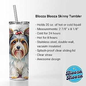 Biewer Terrier Dog Watercolor Style Skinny Tumbler 20oz with Straw Insulated Water Bottle Gift