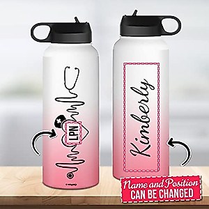 winorax Personalized Nurse Water Bottle for Women Heartbeat Stethoscope Nurses Insulated Stainless Steel Sports Travel Coffee Bottle 12oz 18oz 32oz Gifts for Nurse Week RN CNA Graduation (Gradient 2)