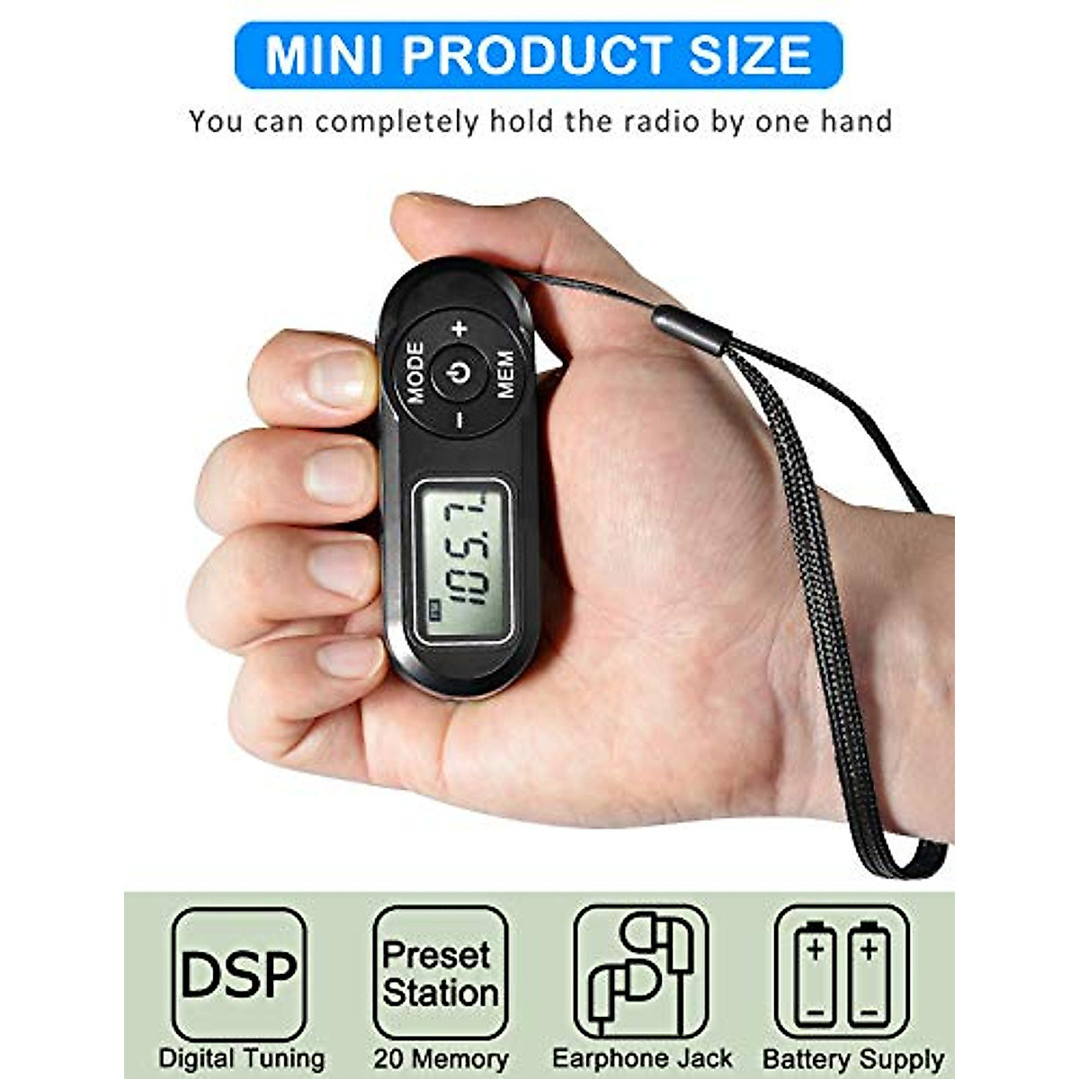 Portable Radio, ZHIWHIS FM Digital Tuner with Best Reception, Pocket Transistor Receiver with Stereo Sound, Battery Operated Walkmen