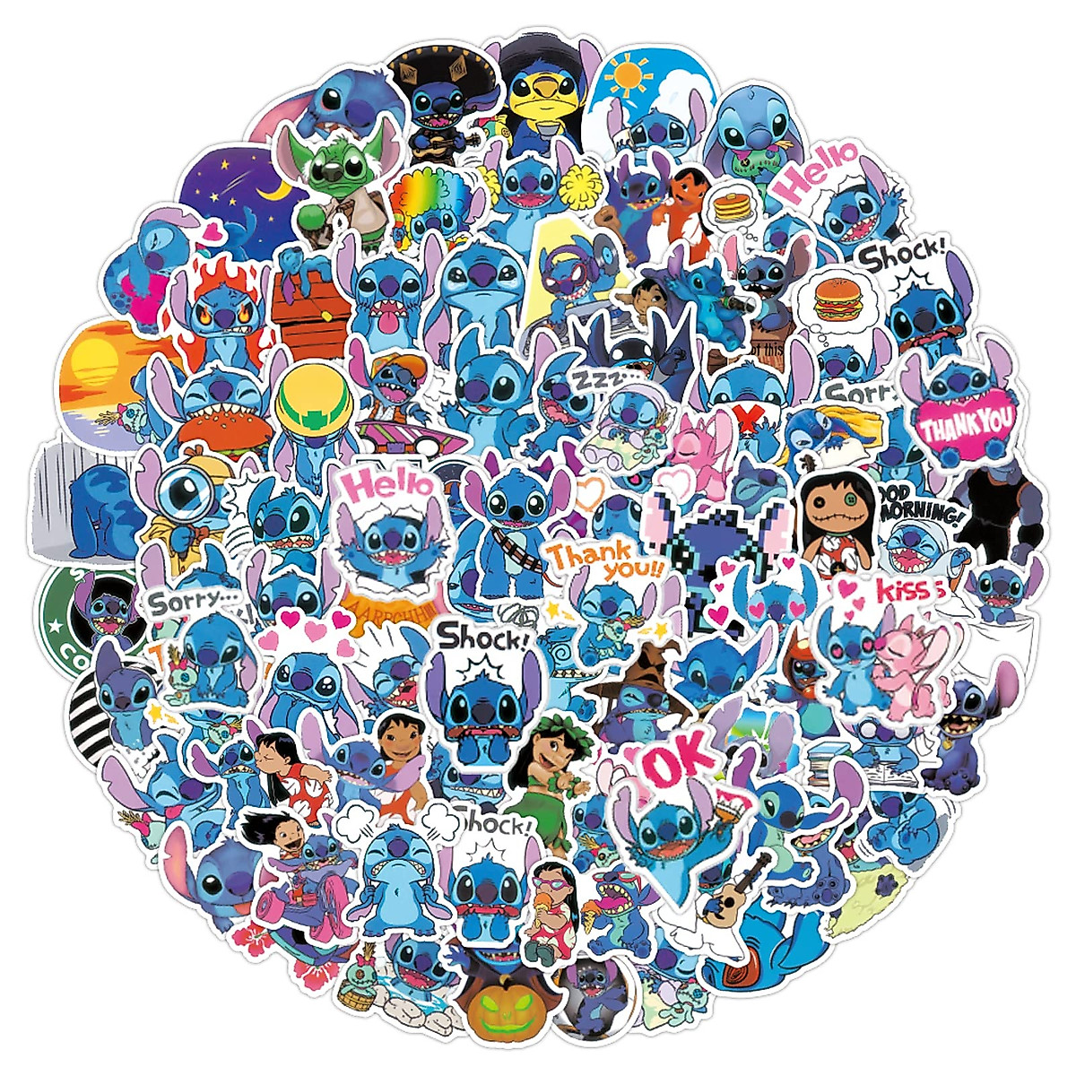 100 Pcs Stitch Stickers,Waterproof Lilo & Stitch Stickers for Water Bottles, Laptop,Bumper,Computer,Phone,Helmet,Vinyl Reusable Stickers and Decals Kids Teens