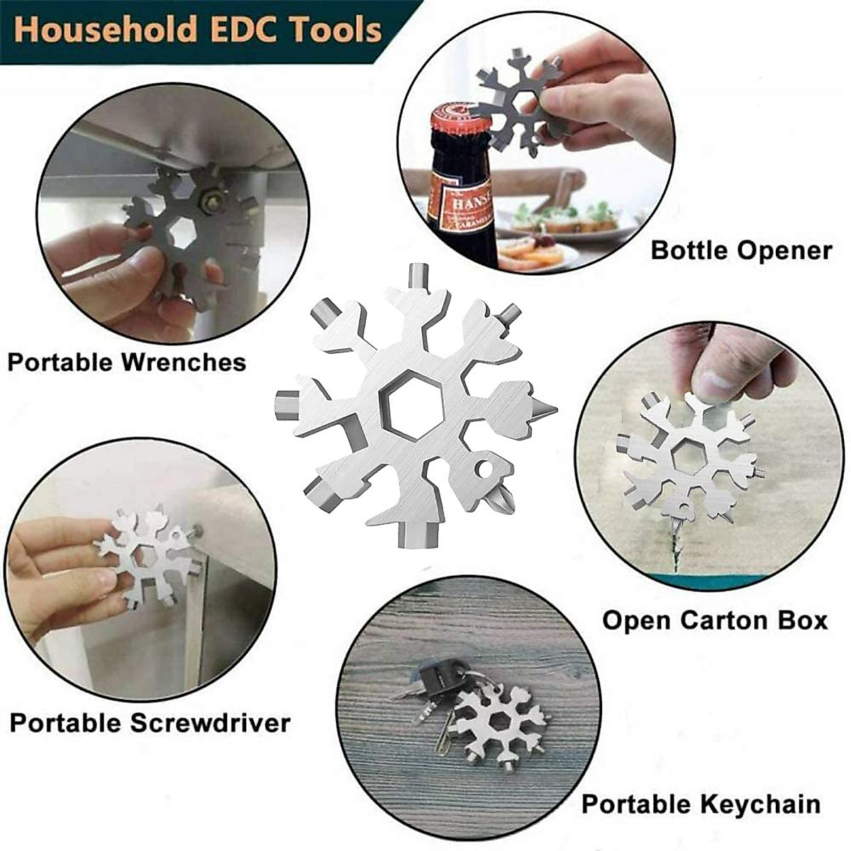 3 Pack Snowflake 18-in-1 Multi Tool, Stainless Steel Snowflake Bottle Opener/Flat Phillips Screwdriver Kit/Wrench, Durable and Portable to Take