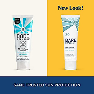 Bare Republic Mineral Gel Sunscreen SPF 30 Sunblock Body Lotion, Light and Hydrating Skin Care, 4 Fl Oz