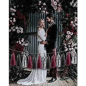 15PCS Burgundy Black Silver Grad Party Decoration Maroon Graduation Tissue Paper Tassel Garland Banner Party Streamer Backdrop Birthday Wedding Bridal Shower Decor