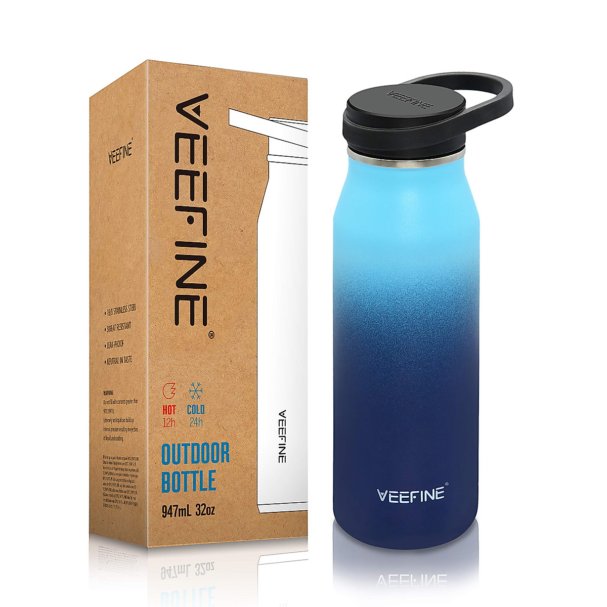 VEEFINE Insulated Water Bottle Dishwasher Safe Metal Water Bottle BPA-Free Stainless Steel Water Bottles 20/32/40oz Reusable Thermos for Hiking Camping and School