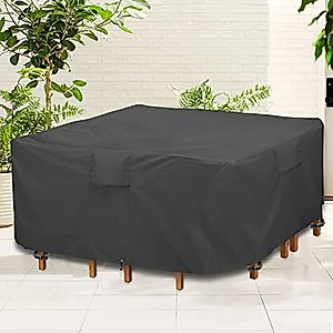 GARDRIT Upgraded Patio Furniture Covers, 100% Waterproof Square Patio Table Cover, 74" L x 74" W x 27.5" H 600D Tear-Resistant Sofa, Table and Chair Outdoor Furniture Set Covers with Storage Bag