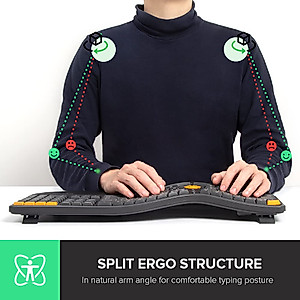 DeLUX Wireless Ergonomic Keyboard - Ergo Split Keyboard with Palm Rest for Natural Typing, 2.4G and Bluetooth, Full-Size, US Layout - Compatible with Windows and Mac OS (GM905, Graphite)
