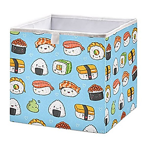 Kigai Foldable Storage Bins Cube,Kawaii Sushi Closet Storage Baskets for Shelves Storage Box Open Storage Bins or Nursery Shelf, Closet, Office 11x11x11in