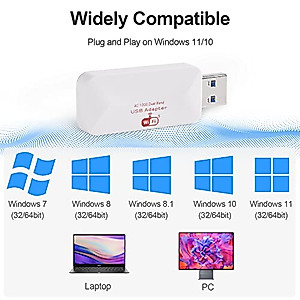 New AC1300 USB WiFi Adapter- 2.4G/5G Dual Band Wireless Network Adapter for PC Desktop, MU-MIMO WiFi Dongle, USB 3.0, Supports Windows 11, 10, 8.1, 8, 7, XP，Vista，Works with Any Router