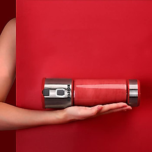 Smoothie blender Portable ROSEVIEW Glass bottle Mini rechargeable Handheld Ice crushing Shakes Cup USB juicer Cordless Personal smoothies maker Fruit mixer Juice sport travel healthy smoothy (Red Steel)