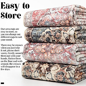 COLORPAPA Area Rug 5x7 Machine Washable Rugs Boho Living Room Rug Non-Slip for Bedroom Dinning Room Kitchen Hallway Blue Taupe Carpet