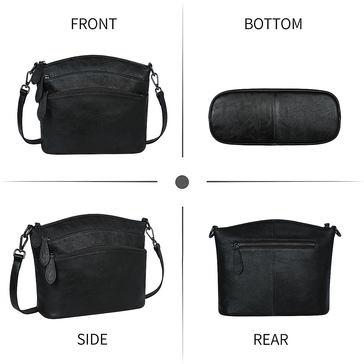 HESHE Crossbody Purses for Women Genuine Leather Purses and Handbags Designer Satchel Purses with Multi-Pockets Vintage Small Shoulder Bags Ladies Hobo Bag (Black)