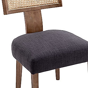 VESCASA Linen Upholstered Dining Chairs with Natural Wood Legs, Farmhouse Padded Dining Chairs with Rattan Curved Open Back for Dining Room, Kitchen, Set of 2, Charcoal