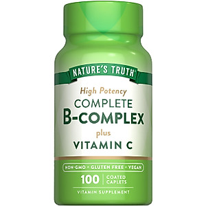 Nature's Truth Vitamin B Complex Plus Vitamin C | 100 Caplets | Vegan, Non-GMO & Gluten Free Supplement