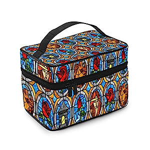 kasdfms Beauty and Fairytale Glass Makeup Bag Large Cosmetic Bag for Women Portable Travel Toiletry Bags Organizer