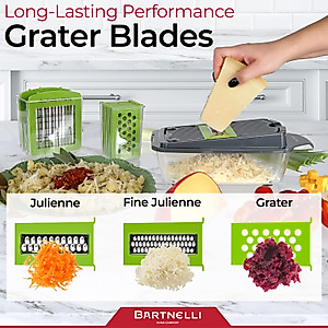 Bartnelli Vegetable Chopper Food Slicer Pro | 15 Pc MultiFuctional Kitchen Gadgets for Onion, Veggie, Cheese Grater, Vegetables Cutter With Large Container, Easy to Clean, With Bonus Brush and Fork