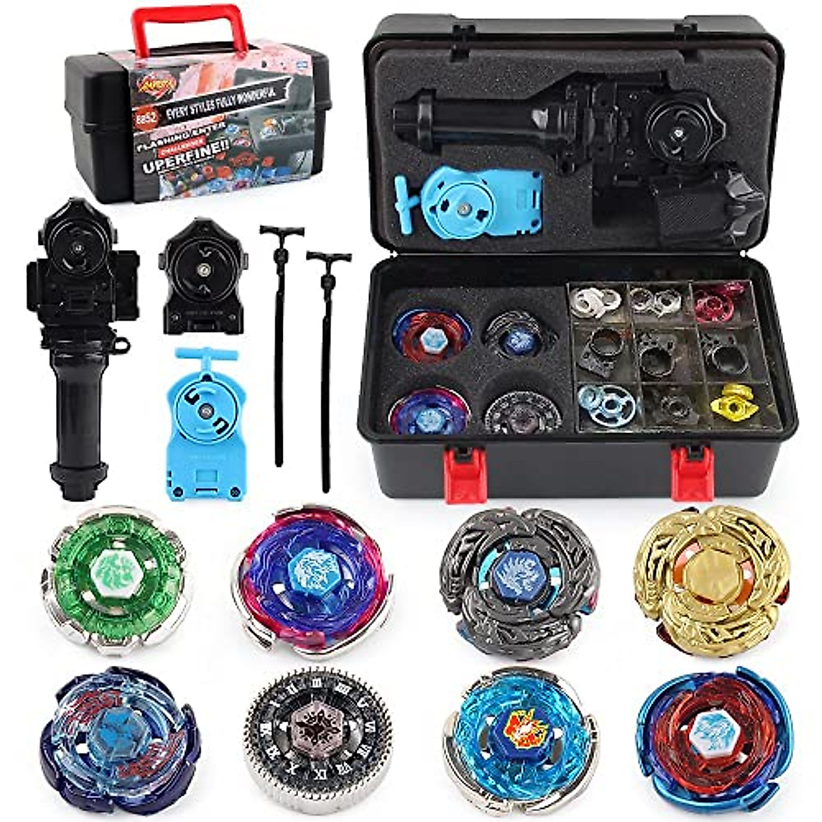 Burst Battle Top Set 8 Battling Tops Itcaoseklu Evolution Combination 4D Series 3 Launchers Blast Gyro Game with Portable Storage Box Gift for Kids Children Boys (Kids Edition)