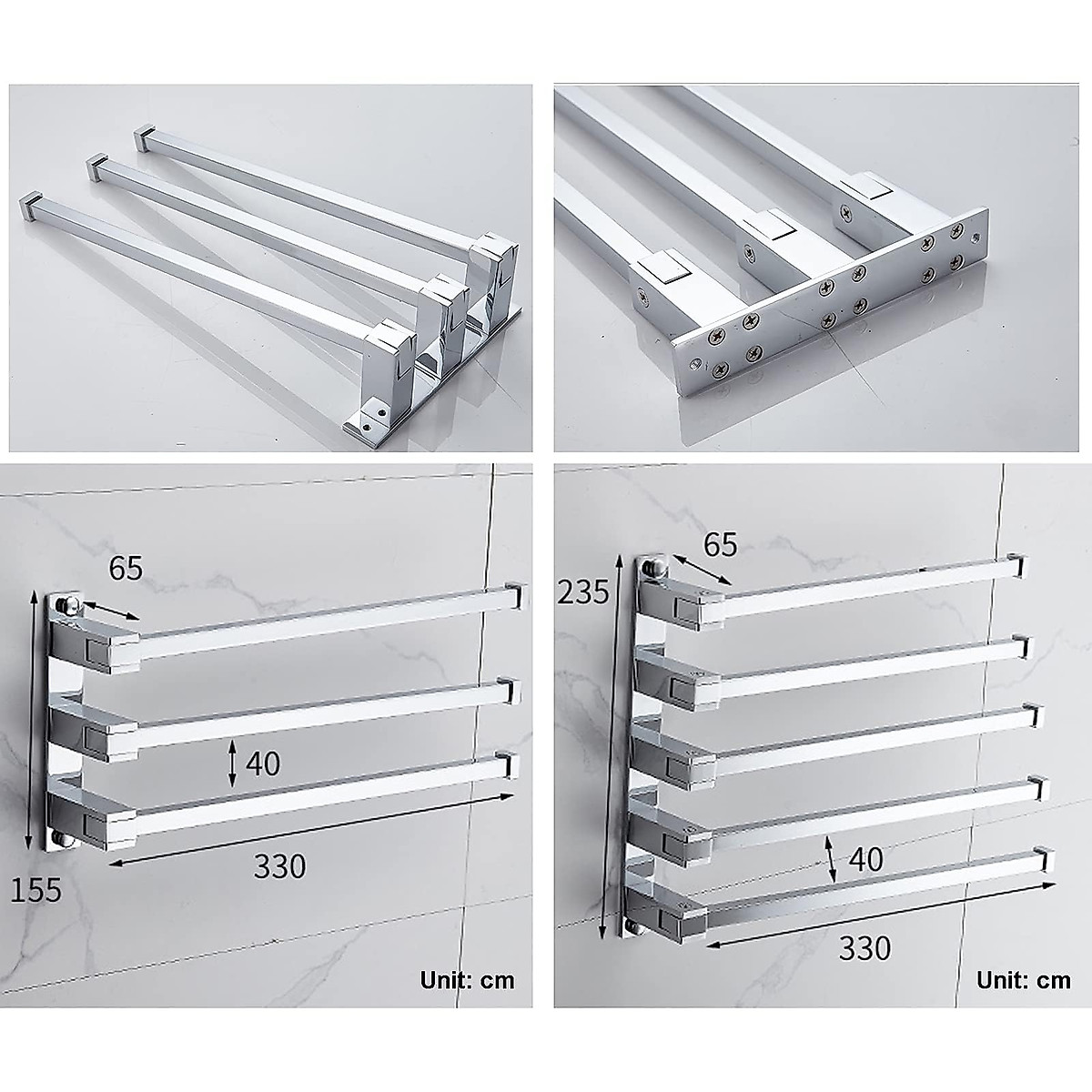 Towel Bar Folding, Bath Swivel Towel Holder Rack Space Bathroom Adjustable Hand Pull Out Folding Arm Hanger Holder Multi Bar Wall Mount Polished Finish,5 Strokes,Silver