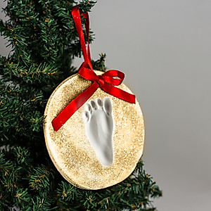 Lil Peach My First Christmas Baby’s Print Ornament, Newborn Handprint Or Footprint Making Kit, Baby Holiday Christmas Tree Keepsake Ornament, Included No-Mess Clean Touch Ink Pad, Silver Stars
