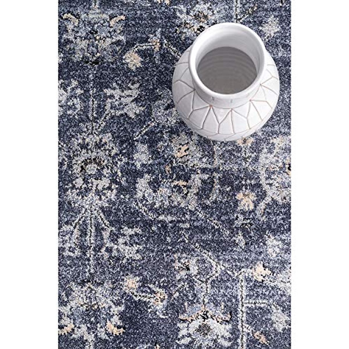 nuLOOM Vera Distressed Florid Area Rug, 9' x 12', Blue