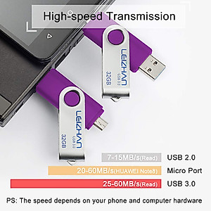 128 gb Flash Drive USB 3.0 Jump Drive for Android Phones/PC/Tablet, Micro-USB 3.0 Thumb Drive, Purple