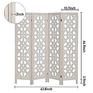 White Room Divider 4 Panel Cutout Room Divider and Folding Privacy Screens 5.6ft Temporary Wall Dividers Room Separator Free Standing Room Dividers for Home Office Restaurant Bedroom
