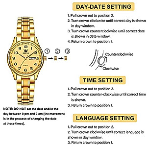 OLEVS Women's Gold Watches Small Wrist Quartz Watches for Women Yellow Gold Face Stainless Steel Bracelet Big Arabic Numerals Women Watches with Day and Date Casual Watches for Women Relojes De Mujer