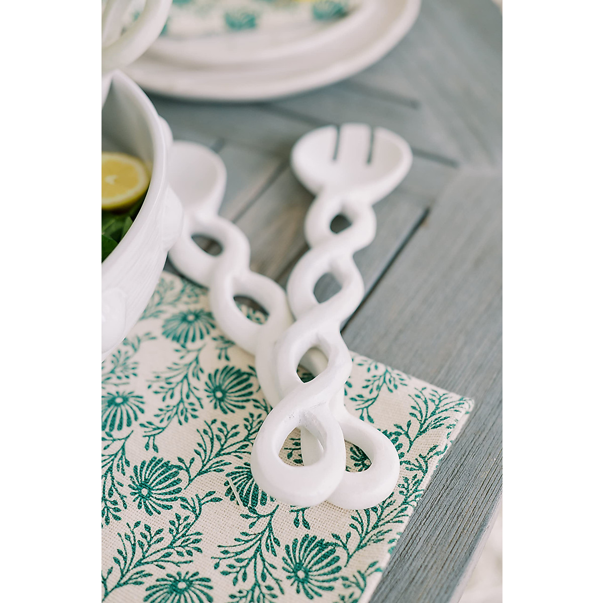Mud Pie, White, Twisted Wood Server Set, 12"