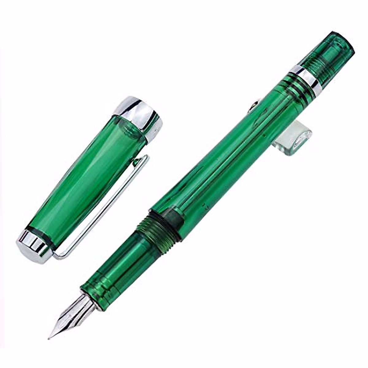Lanxivi Set of 3 Piston Vaccum Fountain Pen Extra Fine Nib, 013 Series (Blue, Green and Clear Transparent) by Paili