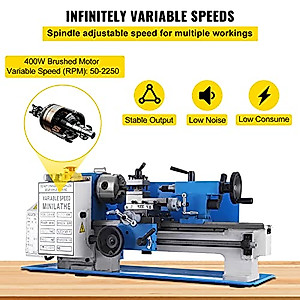 BestEquip Metal Lathe 7" x 14",Mini Metal Lathe 0-2500 RPM Variable Speed,Mini Lathe with 4" 3-jaw Chuck,Bench Top Metal Lathe, Benchtop Lathe, for Various Types of Metal Turning