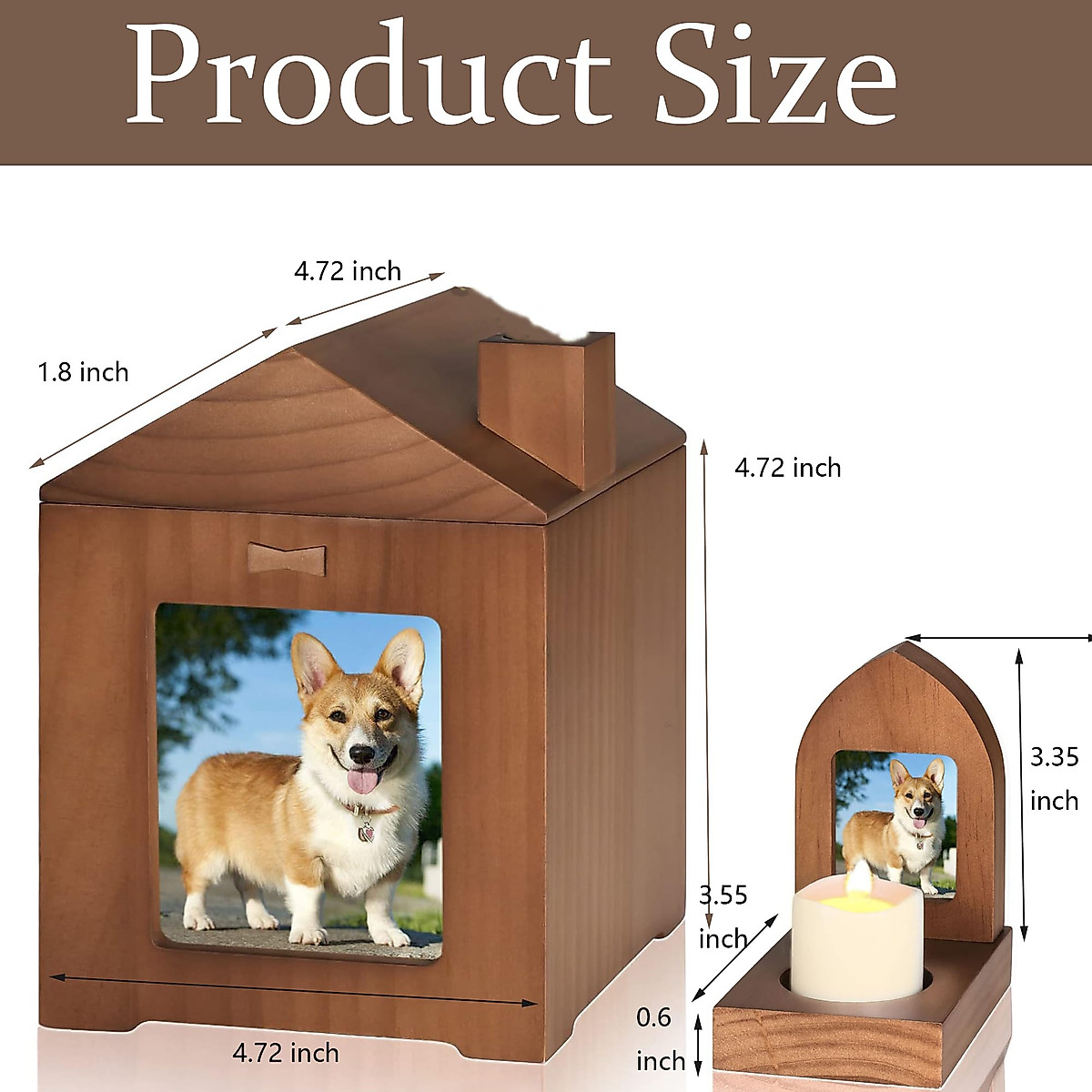 BEBIBORU Pet Urns for Dogs Cats Ashes, Dog Memorial Gifts for Loss of Dog Cat Personalized Wooden Box Cremation Urns with Photo, Memorial Keepsake for Small Large Animals Ashes Pet Memorial Gifts