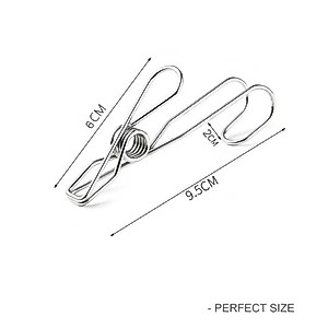 Generic 20 Clips Pack Stainless Steel Clothespins with Hooks Metal Spring Universal Long Hanging Clip for Offices Kitchens Bathroom