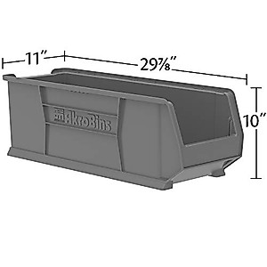 Akro-Mils 30292 Super-Size AkroBins Plastic Storage Bins, Space-Saving Stackable Bins for Garage Organization Bins, Classroom Organization, Warehouses, 30-Inch L x 11-Inch W x 10-Inch H, Grey, 4-Pack
