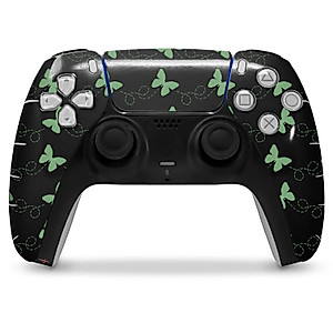 WraptorSkinz Skin Wrap compatible with Sony PS5 DualSense Controller Pastel Butterflies Green on Black (CONTROLLER NOT INCLUDED)