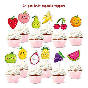71 Packs Tutti Frutti Party Decorations Set Twotti Frutti Glitter Banner/Cake Topper Fruit Cupcake Toppers Mylar Balloons for Twotti Fruity Second Birthday Party