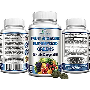 Fruit and Veggie Superfood Greens - 28 Fruits and Vegetables incl. Alfalfa, Barley Grass, Spirulina, Beet Root, Tart Cherry, Concentrated Natural Antioxidants- 60 Tablets