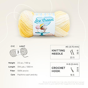 Lion Brand Yarn (1 Skein) Ice Cream Baby Yarn, Lemon Meringue Multicolor, 1182 Foot (Pack of 1)