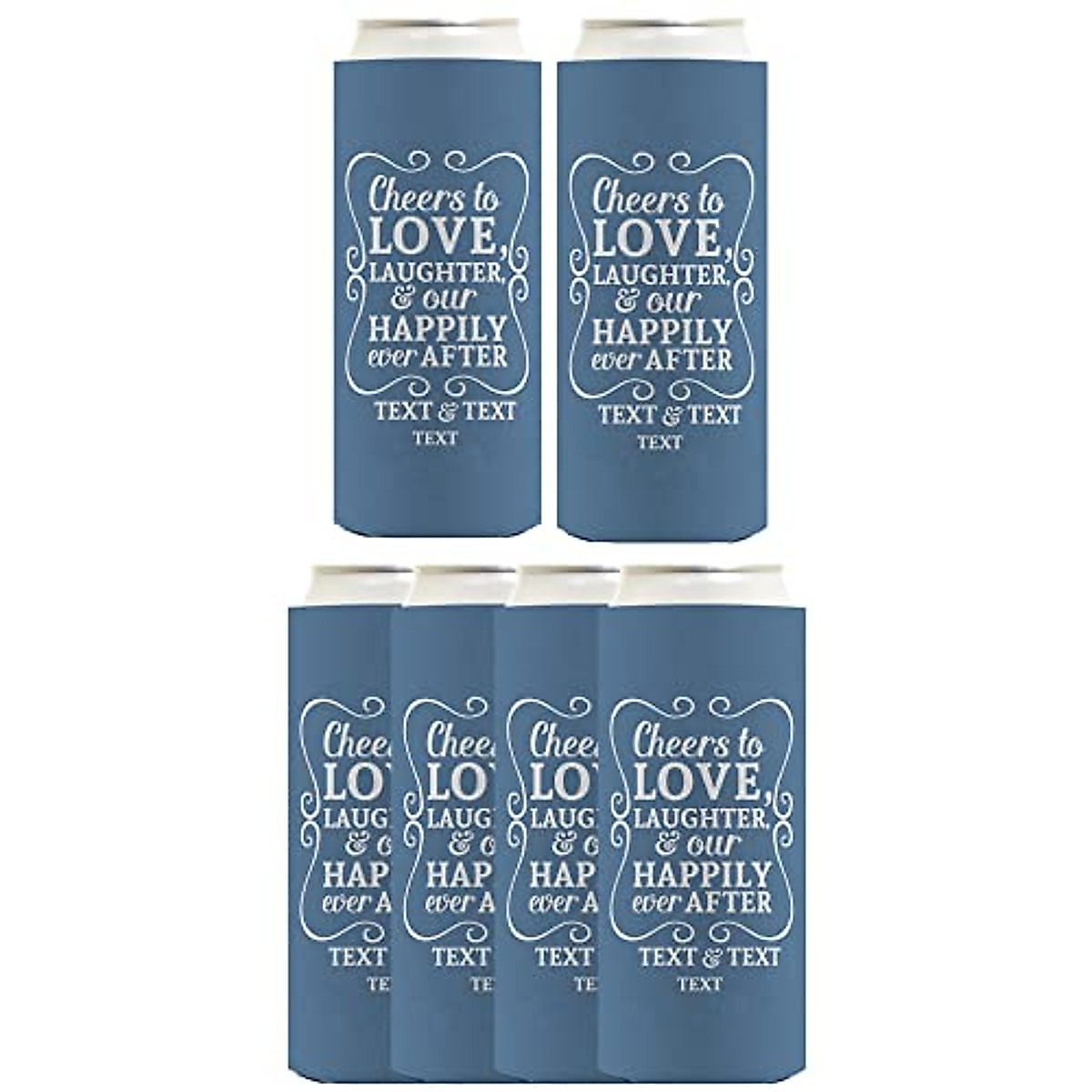 Cheers To Love Custom Names & Date 6-Pack Personalized Ultra Slim Can Coolies Slate Blue