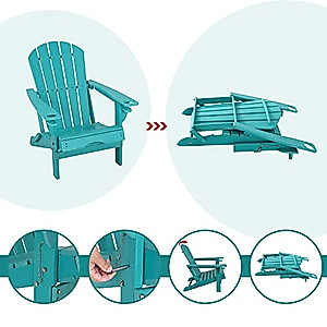 Sundale Outdoor Folding Heavy Duty Adirondack Chair with Footrest 2 Cup Holder on Armrest, Perfect for Outside Porch Patio Garden Pool Yard Turquoise