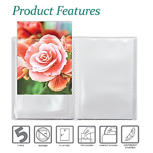 24 Photo Mini Photo Album, 4 x 6 Inch, Pack of 5, Clear View Cover, by Better Office Products, Holds 24 Photos, 5 Pack