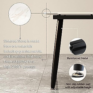 VVSmriti Sintered Stone Dining Table, Metal Legs, a Contemporary Dining Table with Rounded Corner Design - Ideal for Home, Office, and Dining Room - 55x27.5x29.3 Inches, White