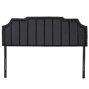 VECELO Faux Leather Upholstered Black Full Size Headboards, with Vertical Channel Tufting Bed Backboard