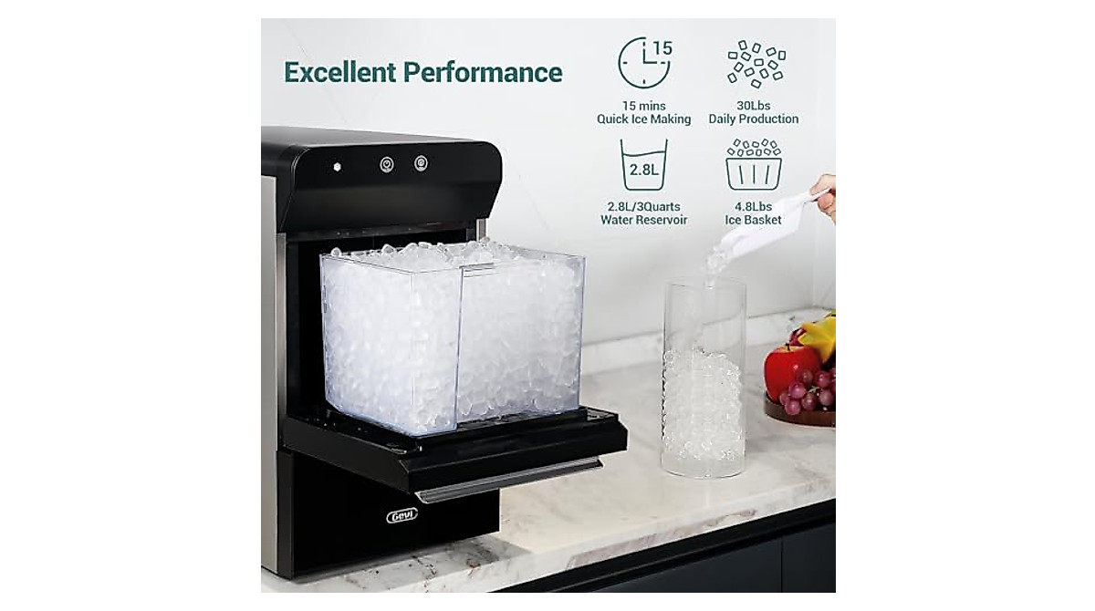 Gevi Countertop Nugget Ice Maker - Self-Cleaning Stainless Steel