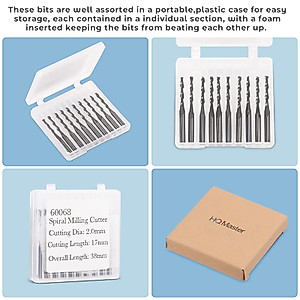 HQMaster CNC Router Bits 1/8" Shank CNC Bit End Mill Flat Nose Carbide Endmill Two Flute Spiral Upcut Milling Cutter Tool Set for Wood PVC MDF Hardwood 10Pcs (2.0mm)