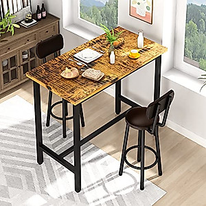 DKLGG 3-Piece Dining Room Wooden Kitchen Table and Pu Cushion Chair Sets for Small Space Living Room/Kitchen