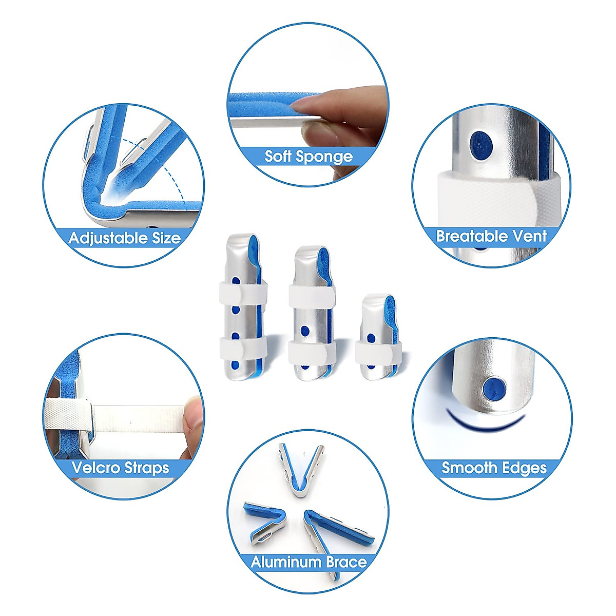 BRMDT Finger Splints Thumb Splint for Broken/Injured Fingers Stabilization, Aluminum Finger Splint Adjustable, Immobilization for Mallet Fingers/Trigger Fingers Joints, Arthritis Pain Relief (3 Size)